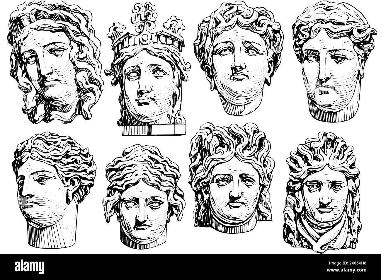 Vintage Mythological Tattoo: Engraved Vector Portrait of a Greek ...