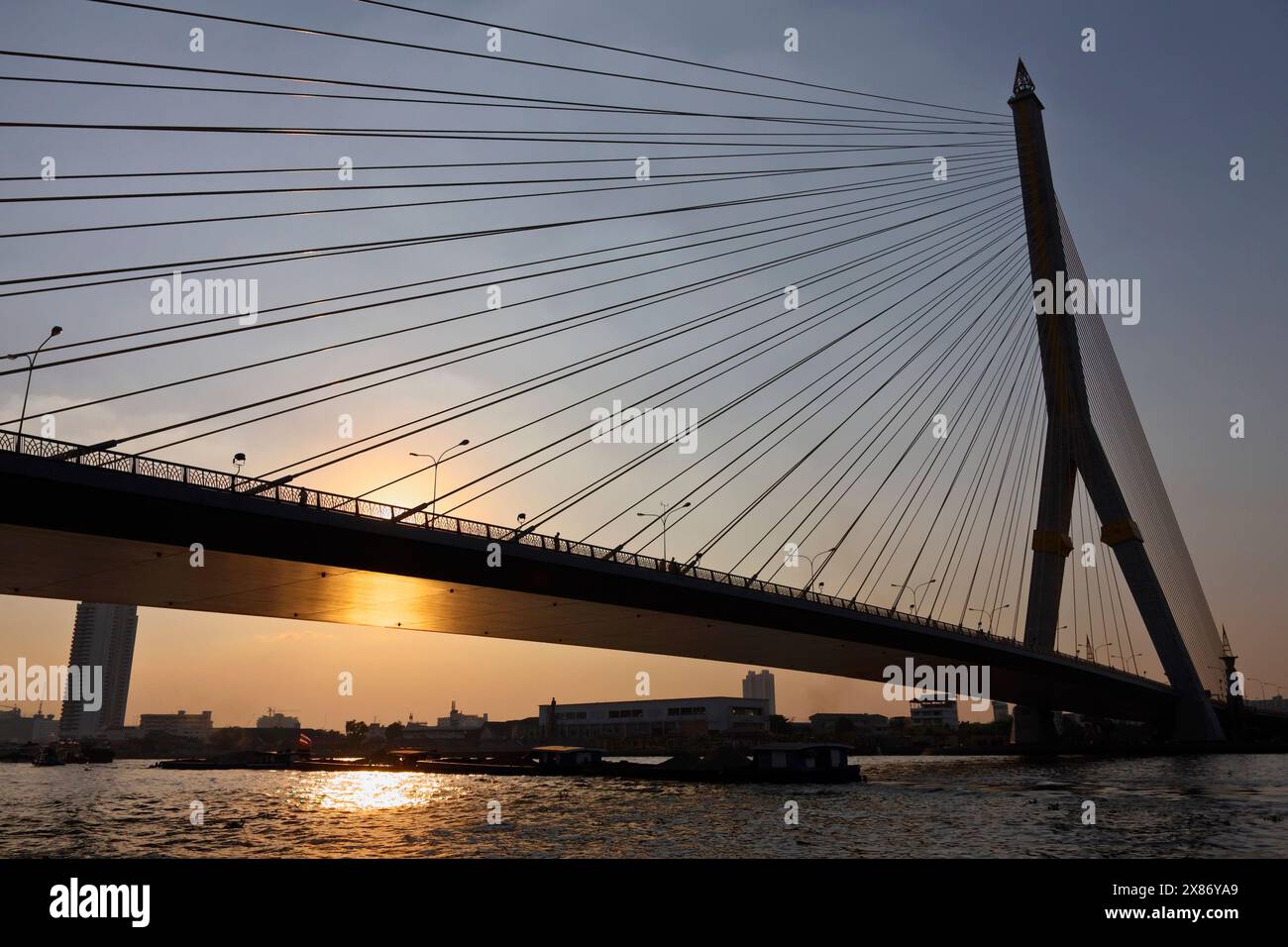 Thailand, Bangkok, view of the Rama VIII Bridge and the Chao Praya ...