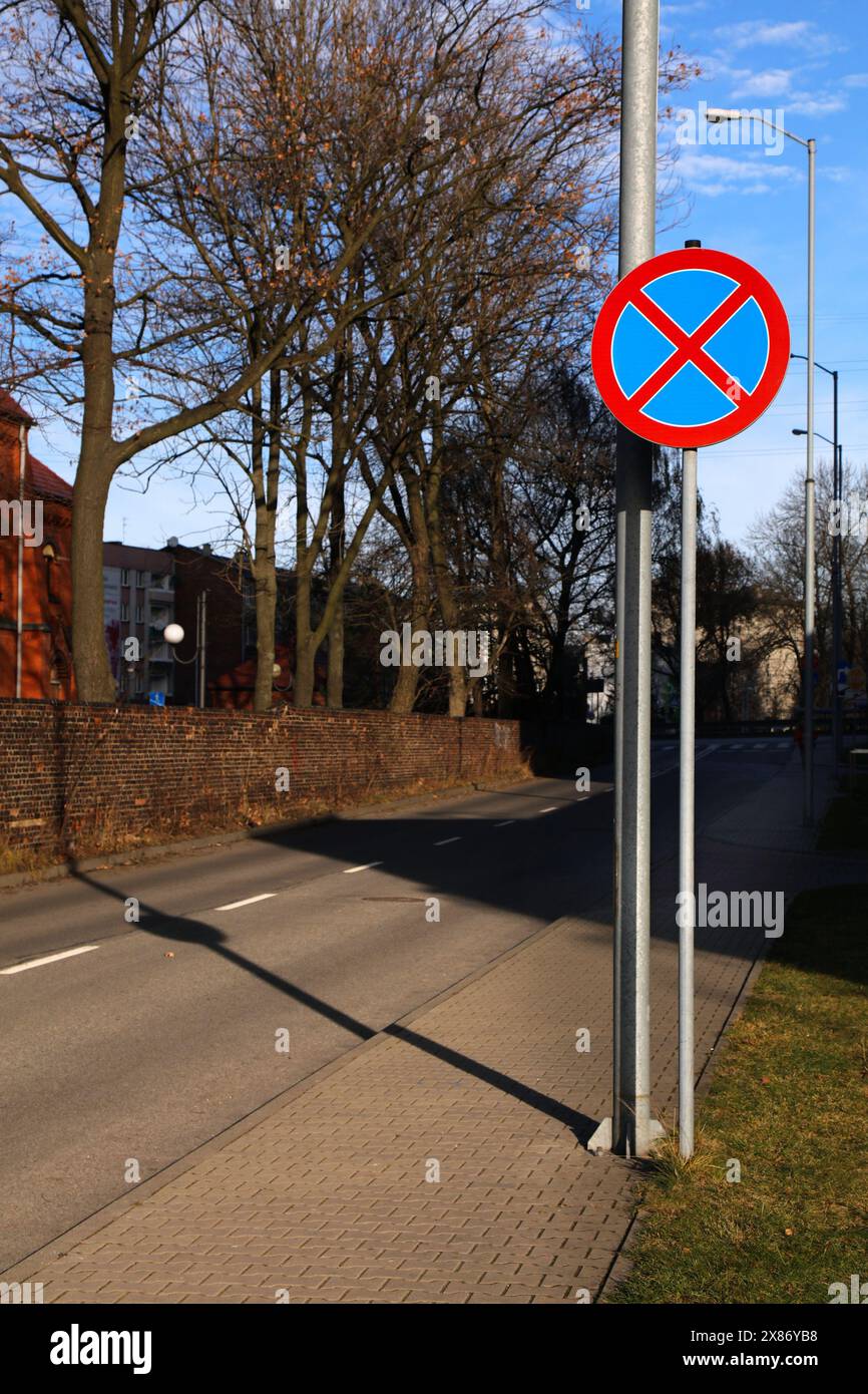 No stopping and no parking prohibitory sign. Road sign in Katowice ...