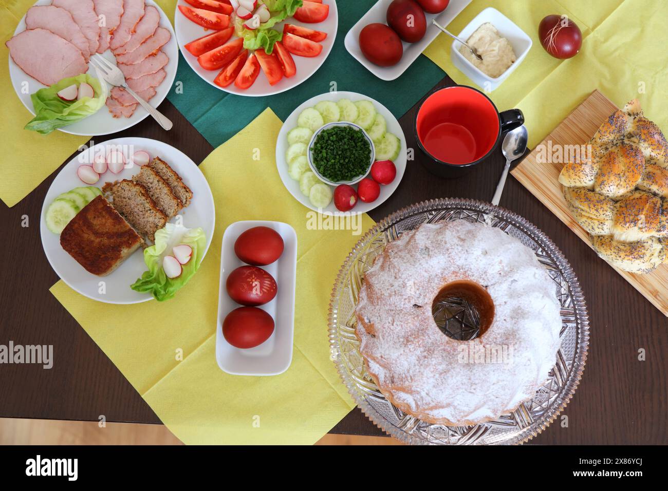 Easter breakfast table in Poland. Easter foods in Europe. Easter in ...