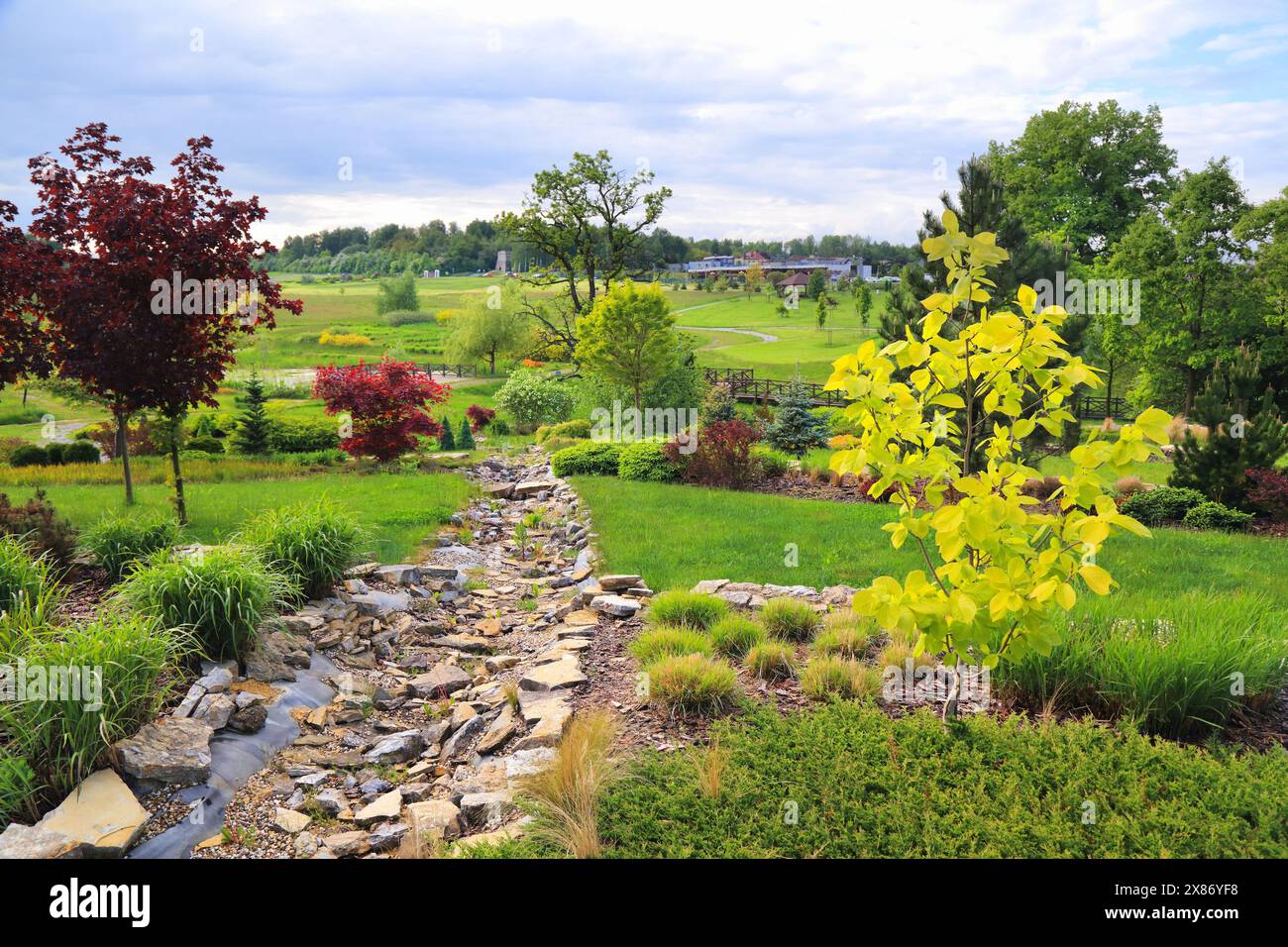 Landscape of public botanical garden. Silesian Botanical Garden in ...