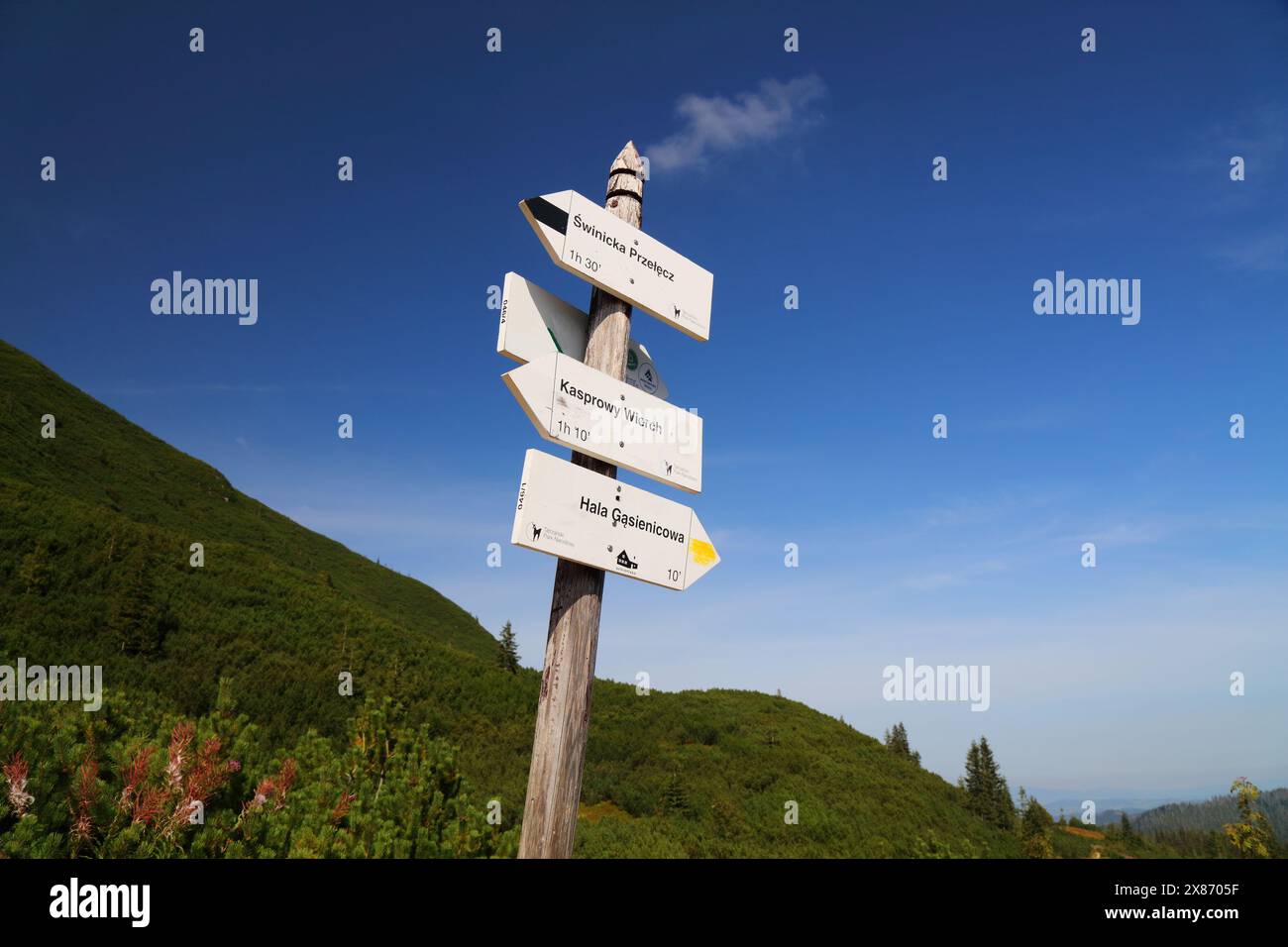 TATRA MOUNTAINS, POLAND - SEPTEMBER 9, 2023: Hiking trail directions on ...