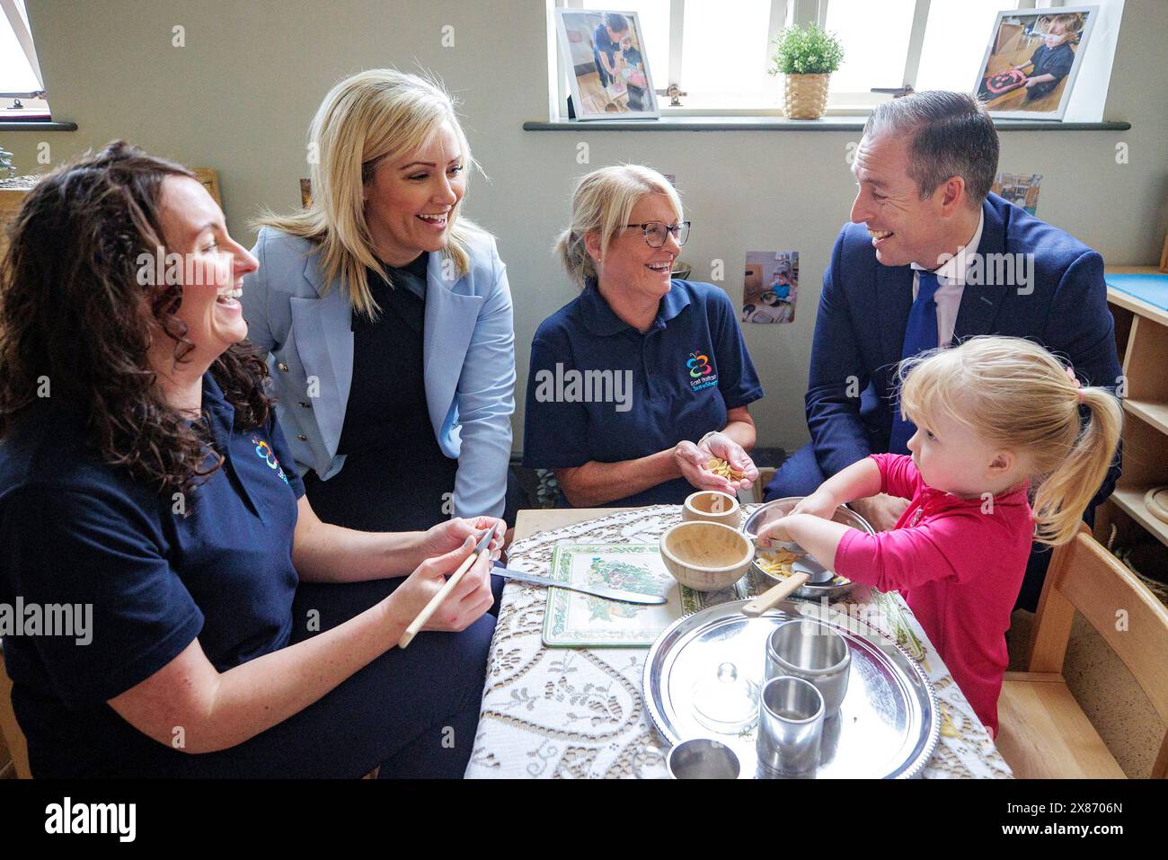 Education Minister Paul Givan with Diane Forsythe MLA (second from left) during a visit to a ...