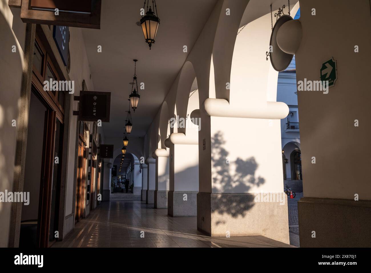Pedestrian arcade in the New neighbourhood of Cayala, a new urban ...