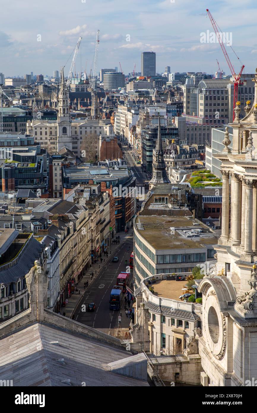 London, UK - March 9th 2024: Ludgate Hill and Fleet Street viewed from ...