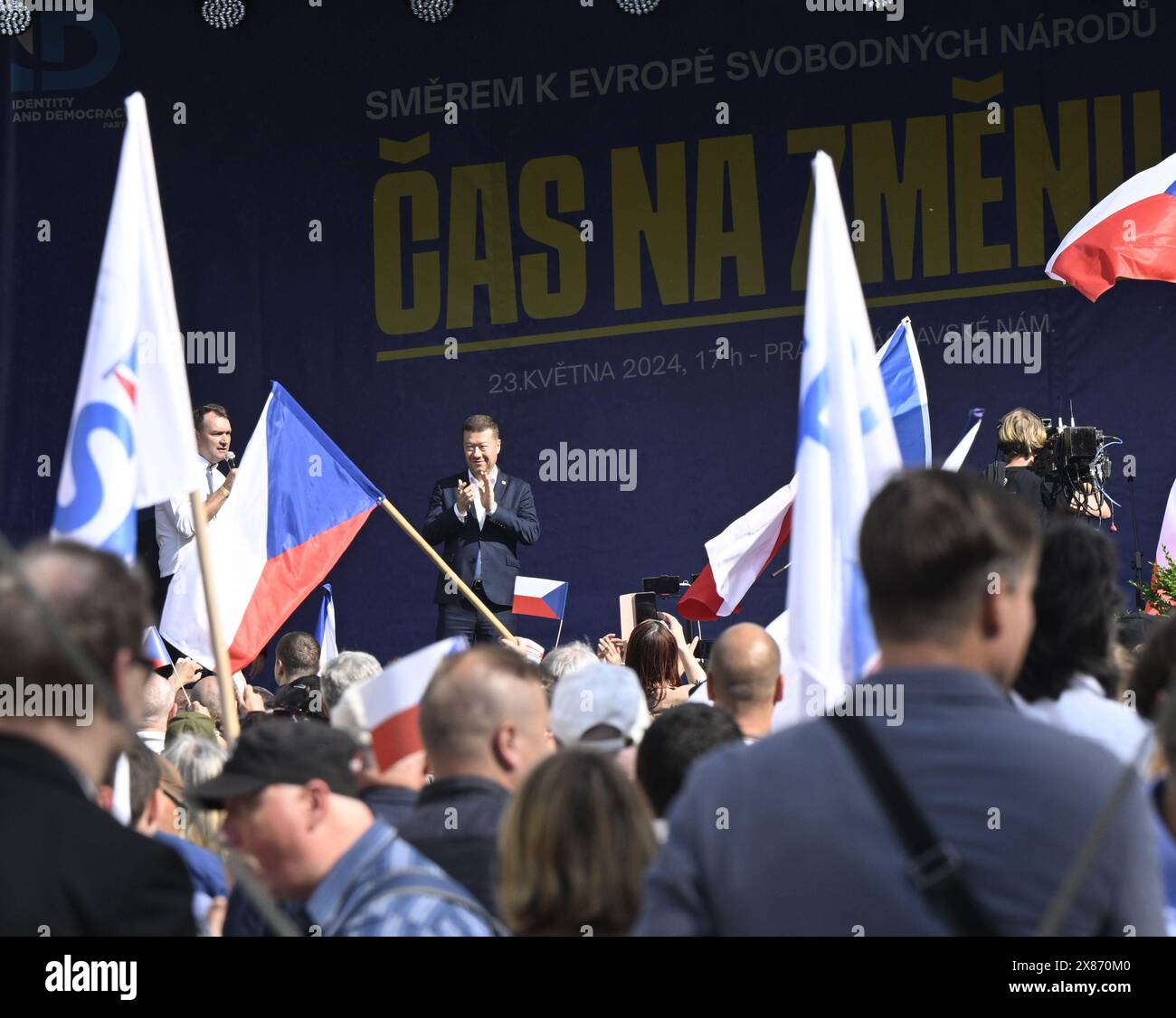 Prague, Czech Republic. 23rd May, 2024. SPD leader Tomio Okamura, right ...