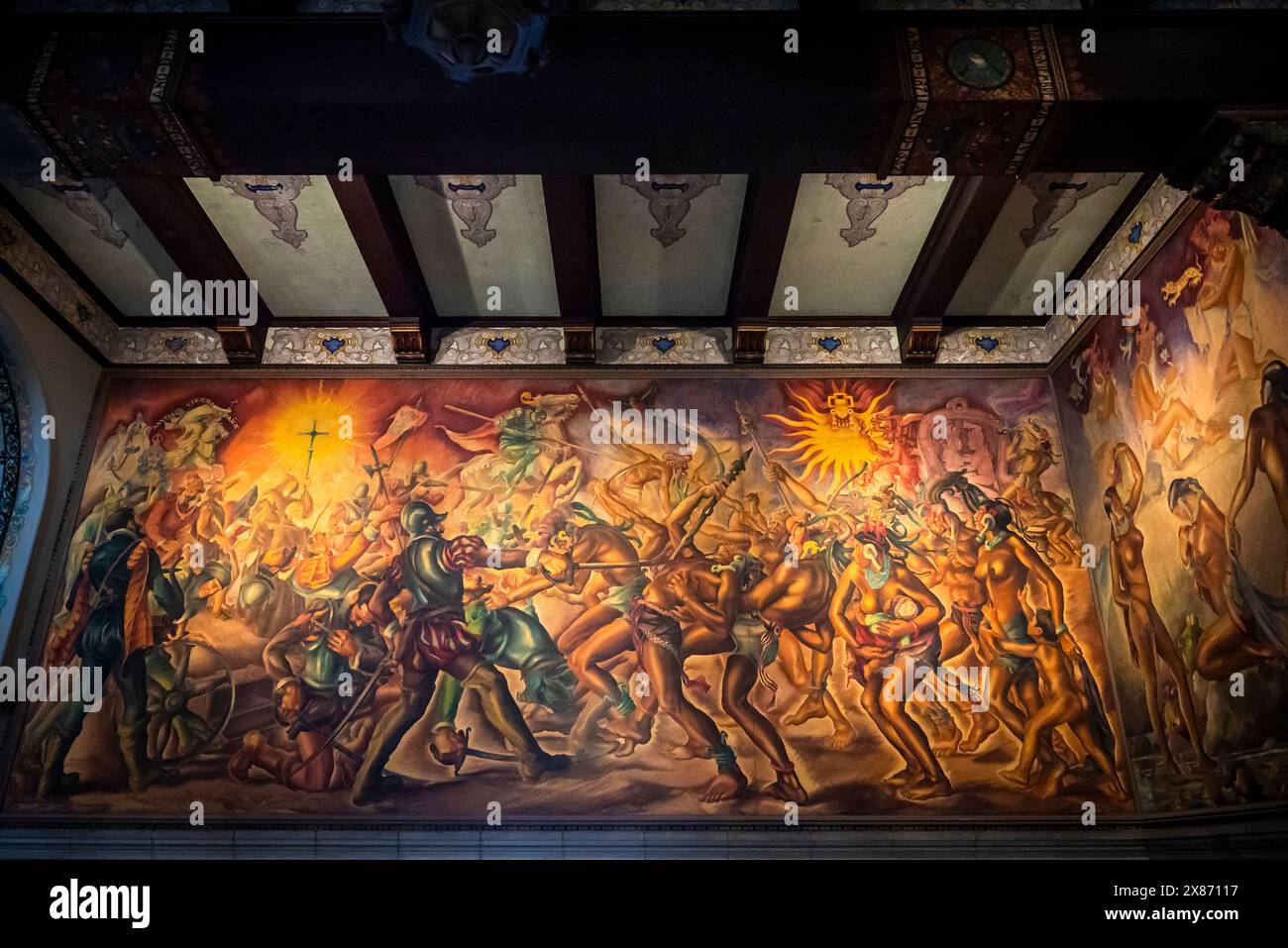 Mural representing Guatemala life and history in the National Palace of ...