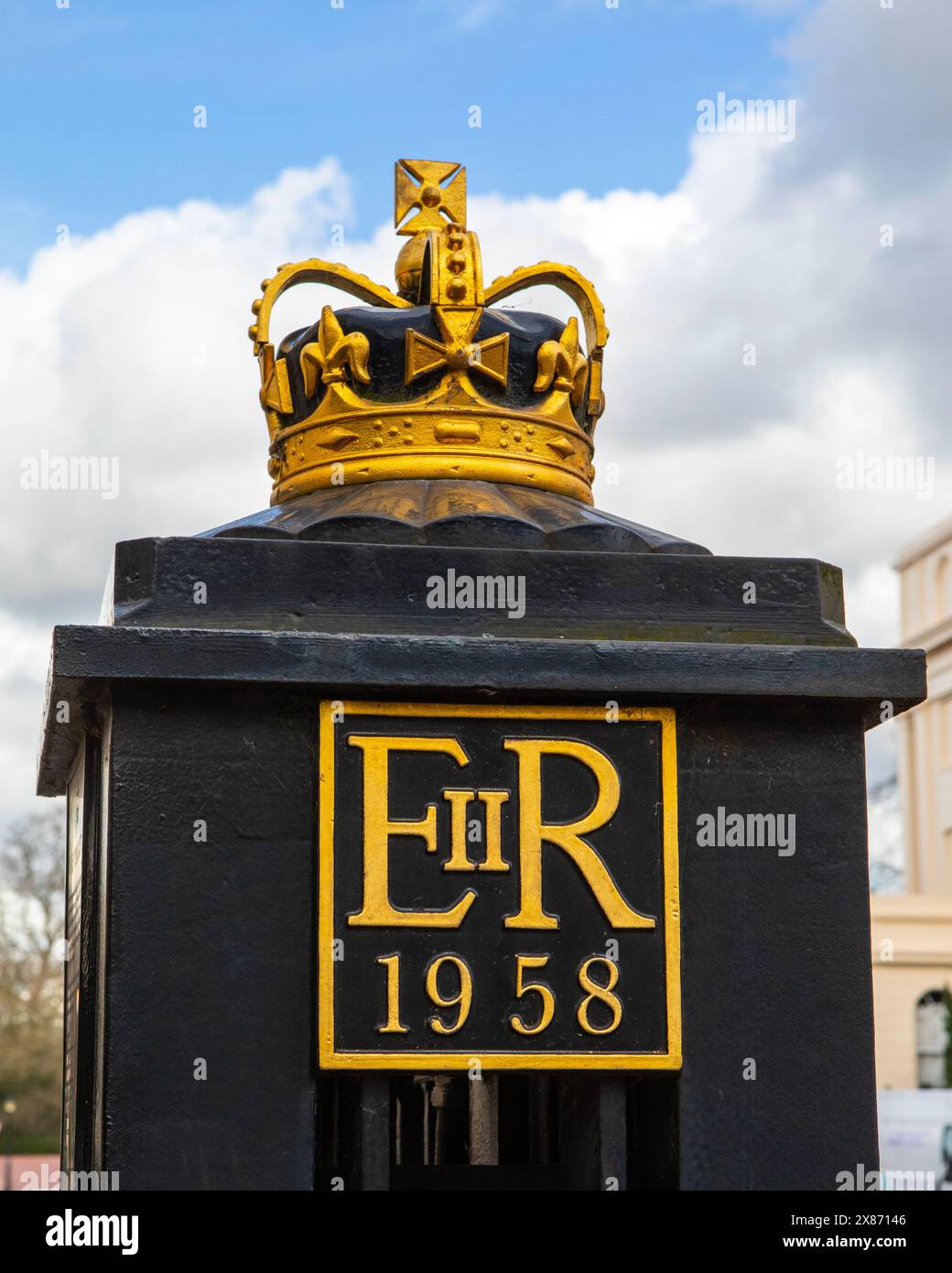 London, UK - March 4th 2024: A crown and Elizabeth II symbol at the ...