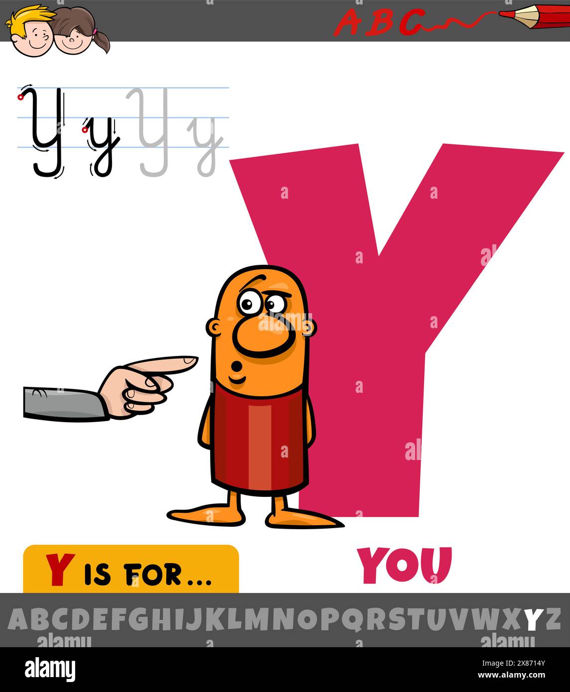 Educational cartoon illustration of letter Y from alphabet with you ...