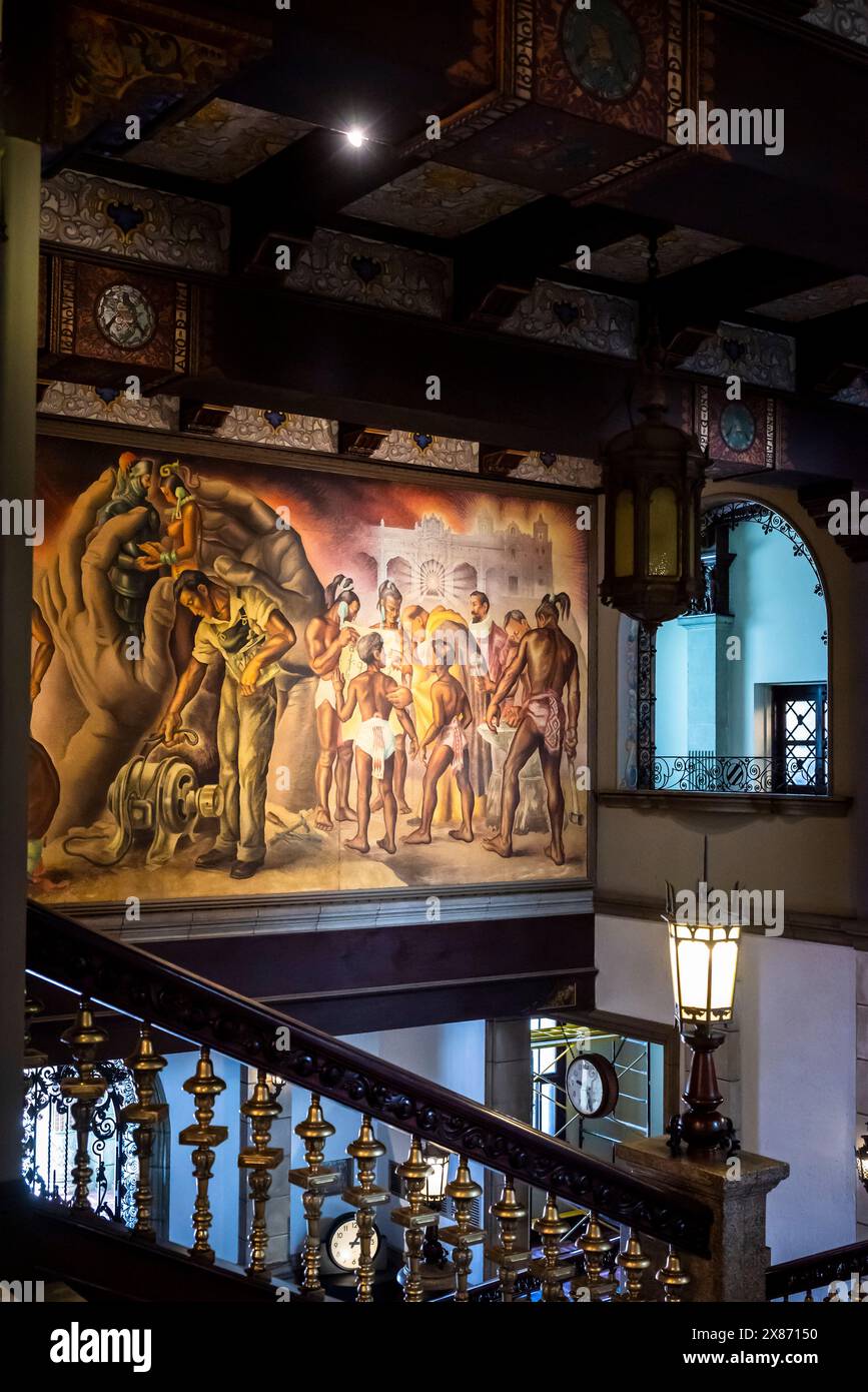 Mural representing Guatemala life and history in the National Palace of ...