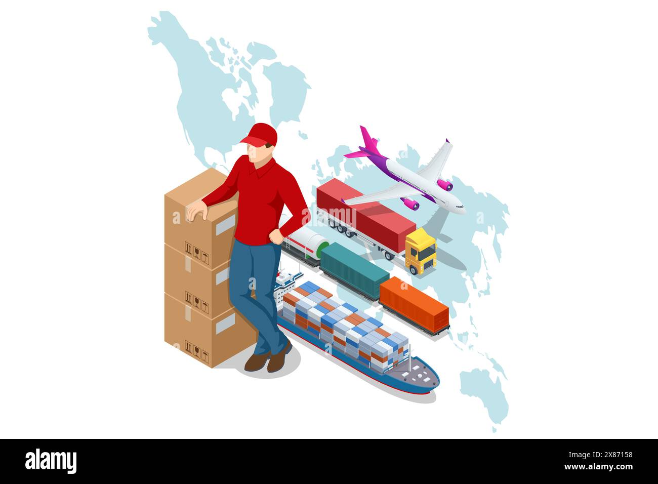 Global logistics network isometric air cargo trucking rail ...