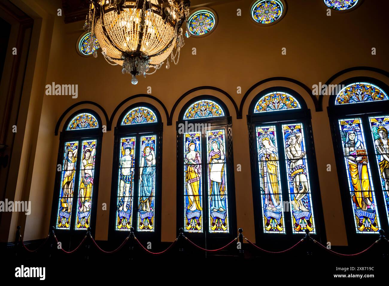 Stained glass windows in Art Deco style, National Palace of Culture, a ...