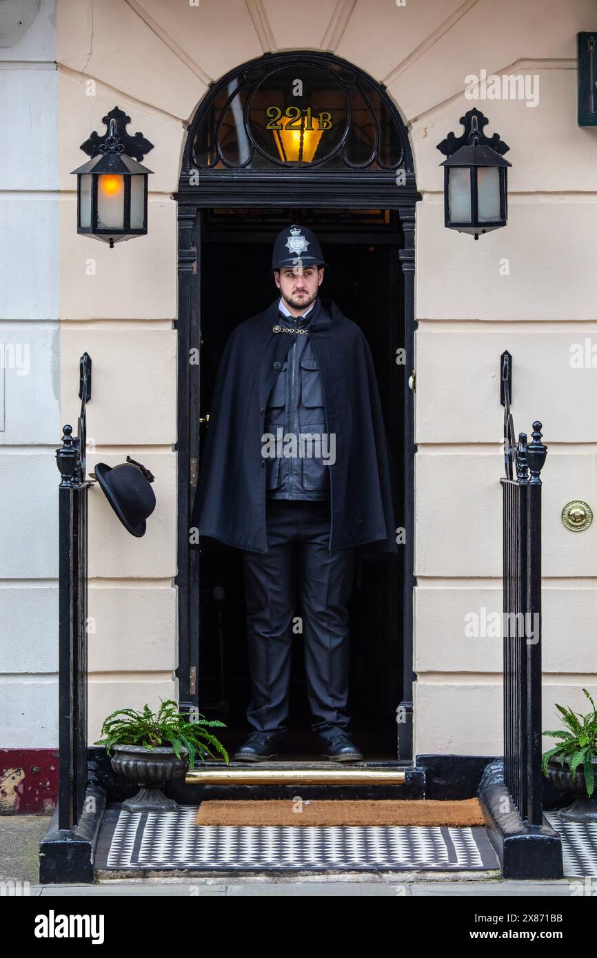 London, UK - March 4th 2024: A person dressed as policeman stands at ...