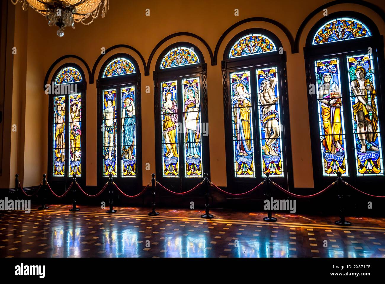 Stained glass windows in Art Deco style, National Palace of Culture, a ...