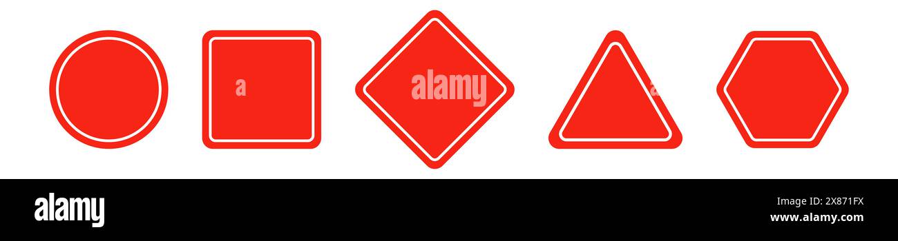 Set of round, square, rhombic, triangular and hexagonal red road signs ...