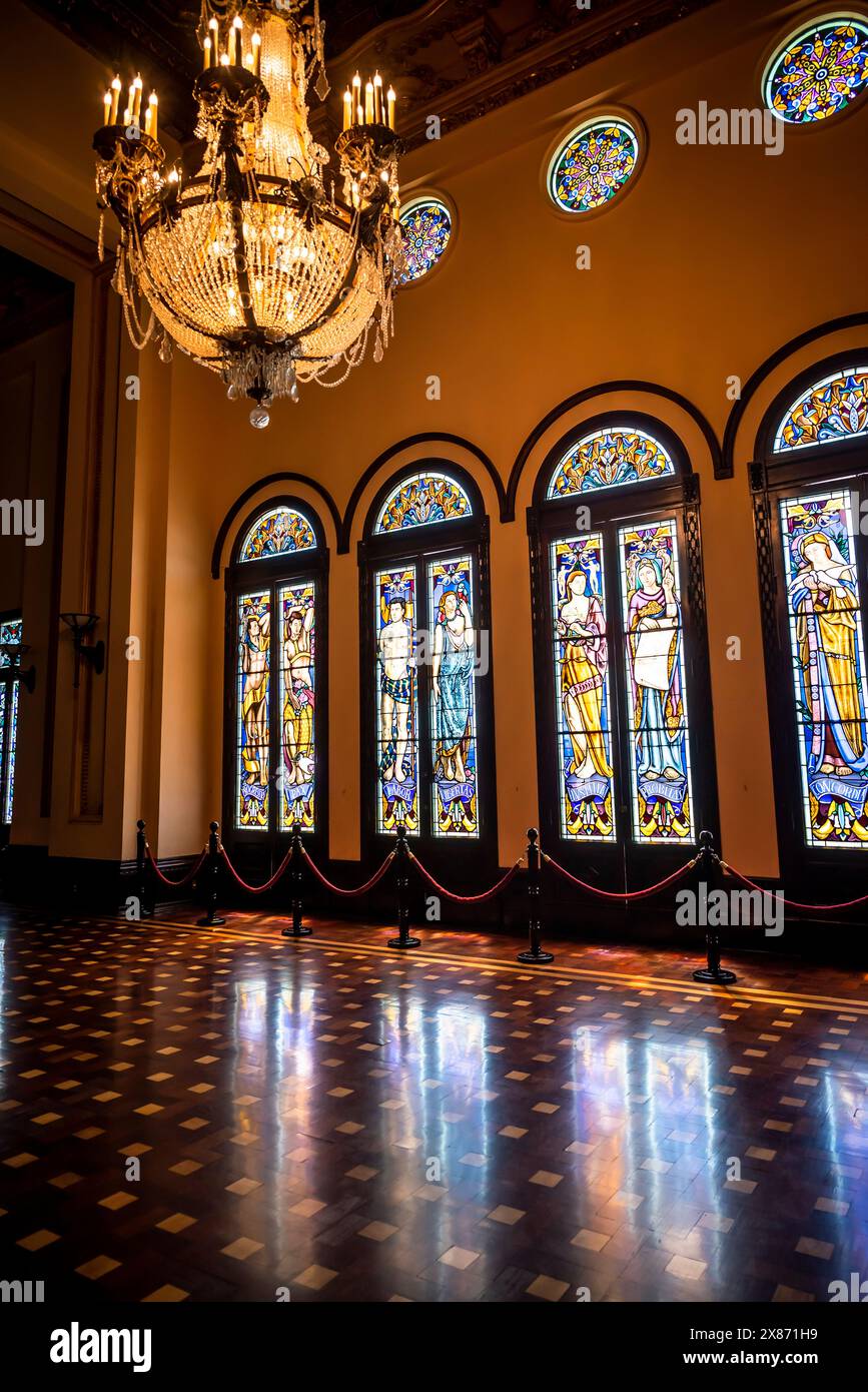 Stained glass windows in Art Deco style, National Palace of Culture, a ...