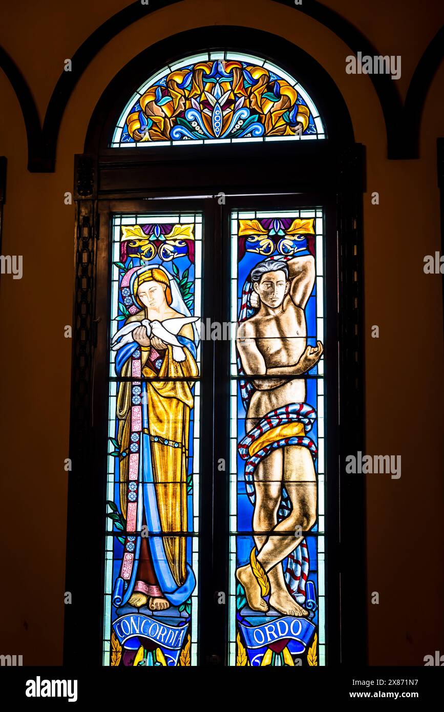 Stained glass windows in Art Deco style, National Palace of Culture, a ...