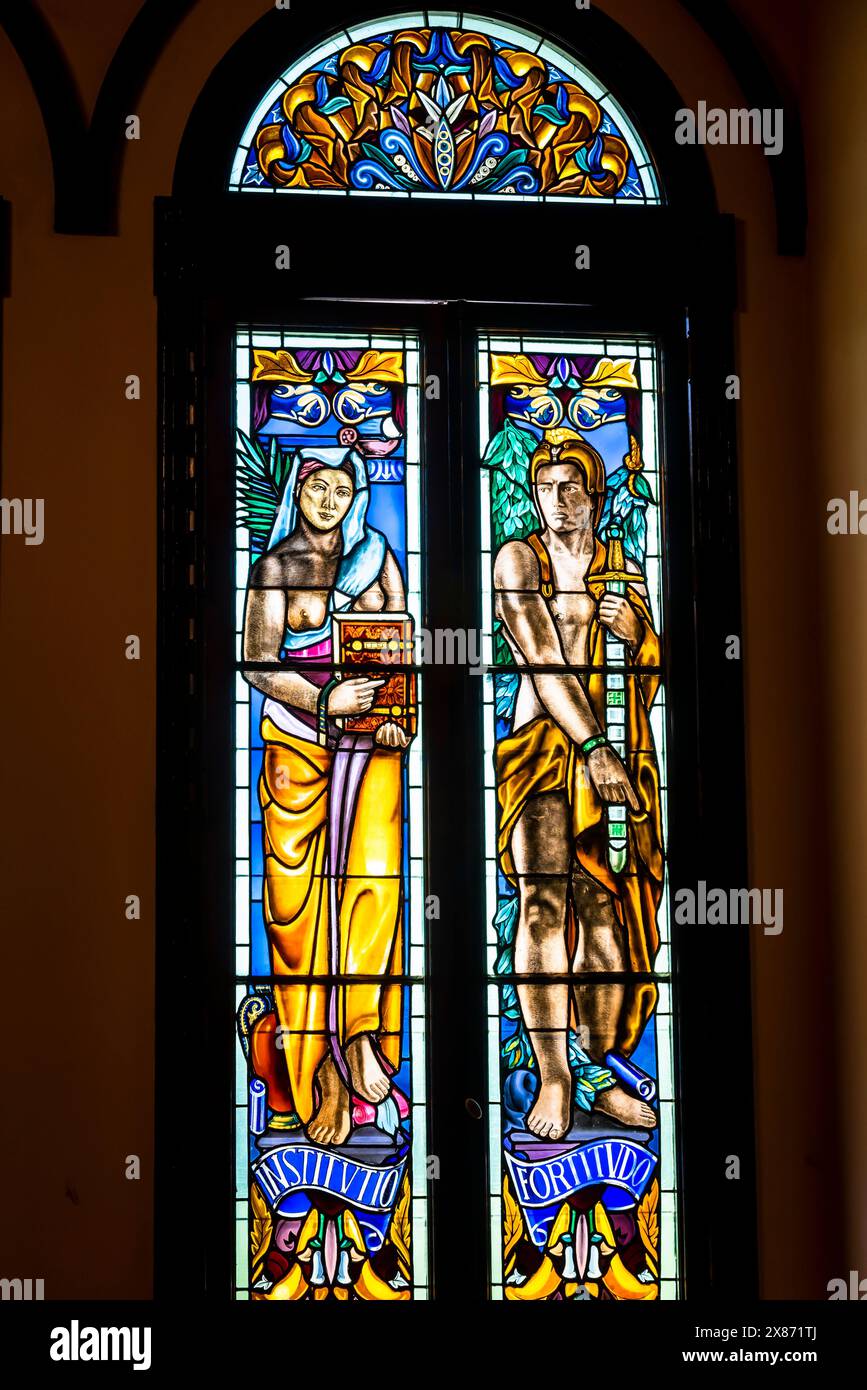 Stained glass windows in Art Deco style, National Palace of Culture, a ...