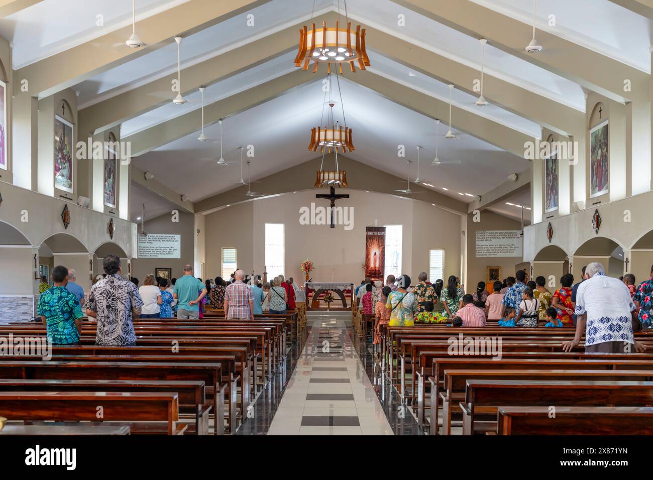 Worshippers in a Catholic Church in Lautoka, Fiji, South Pacific Stock ...