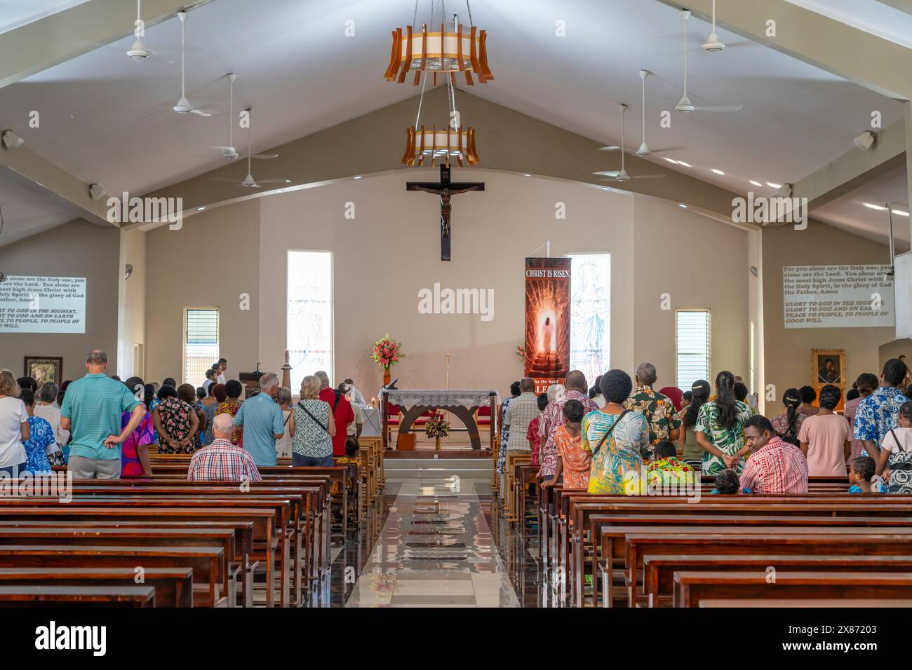 Worshippers in a Catholic Church in Lautoka, Fiji, South Pacific Stock ...