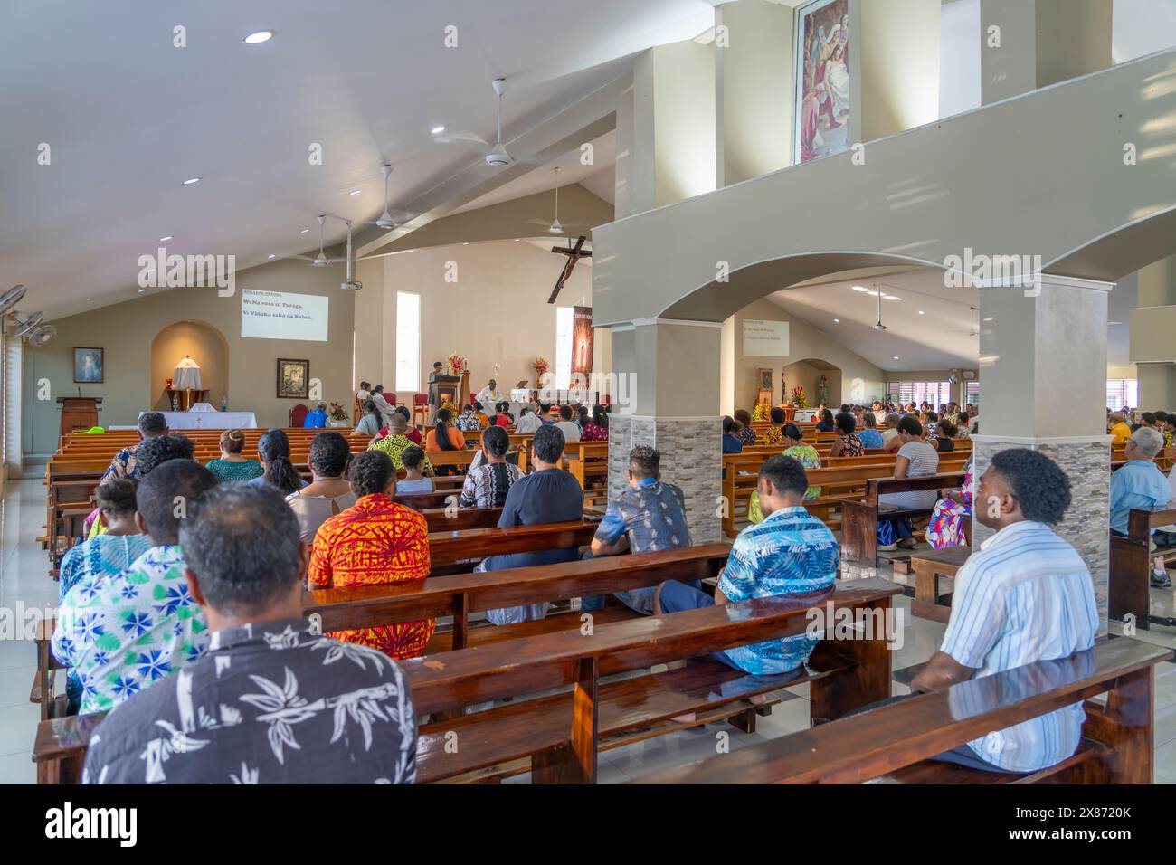 Worshippers in a Catholic Church in Lautoka, Fiji, South Pacific Stock ...