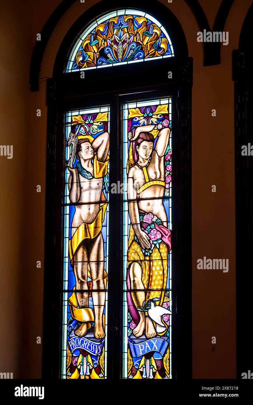 Stained glass windows in Art Deco style, National Palace of Culture, a ...