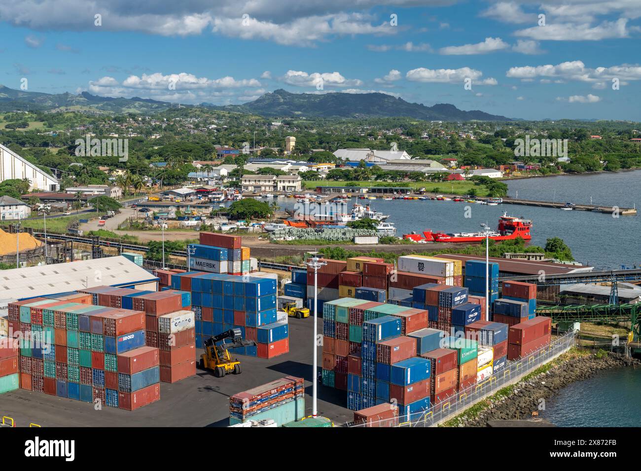 The shipping container port in Lautoka, Fiji, South Pacific Stock Photo ...
