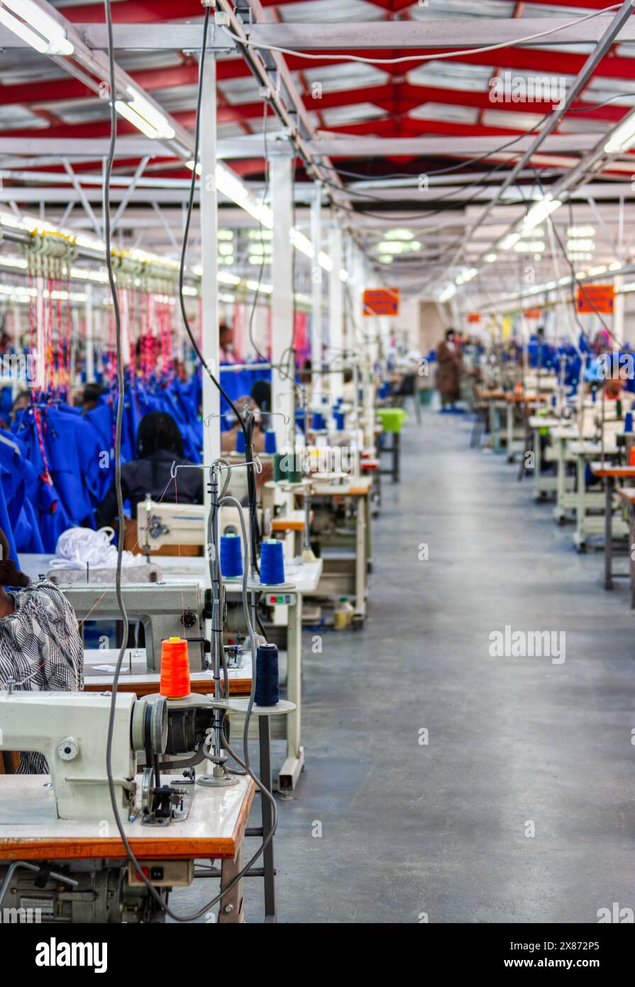 textile factory with sewing machines, industrial economic african ...