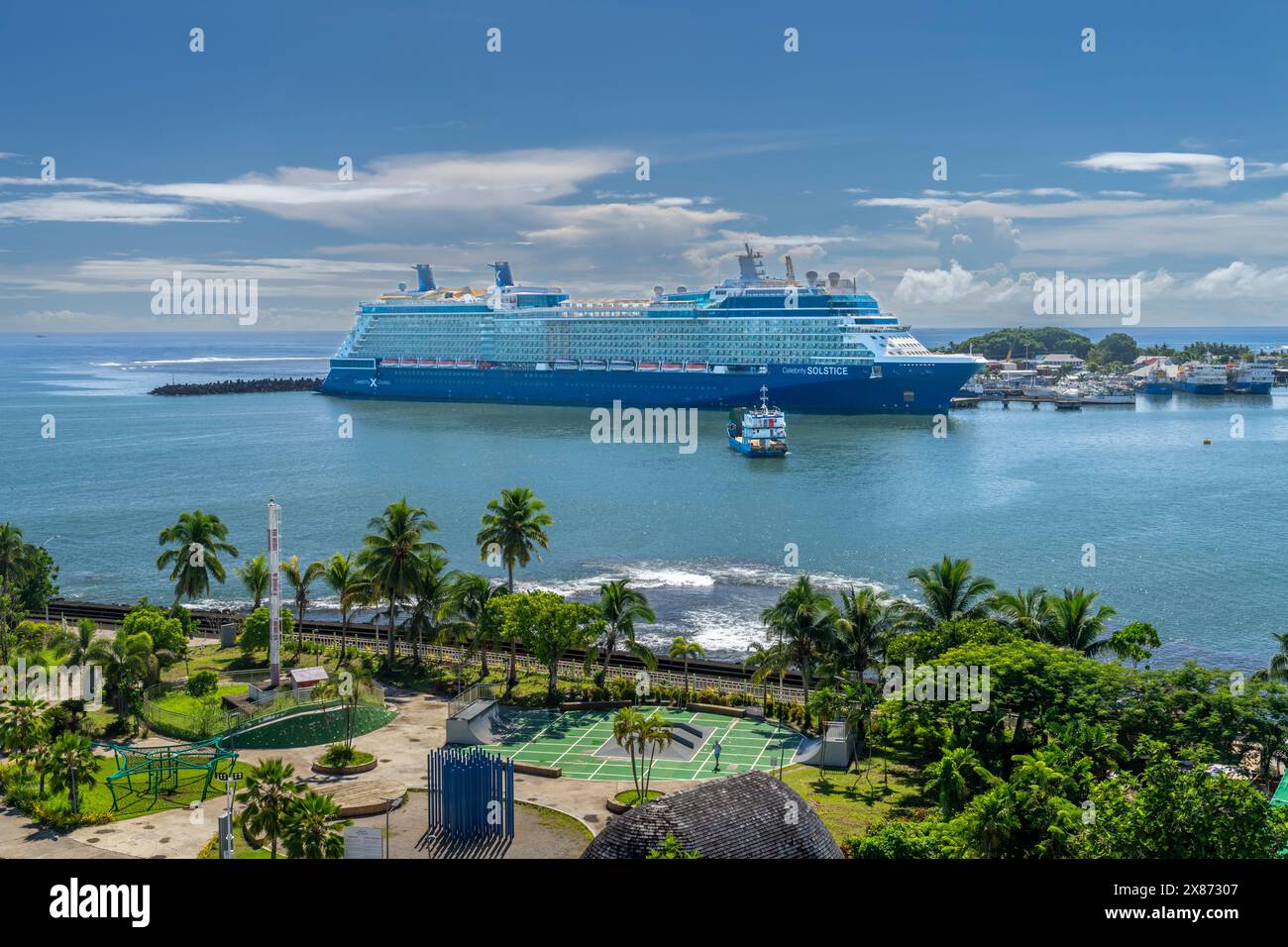 The Celebrity Solstice cruise ship docked at Apia Samoa, South Pacific ...