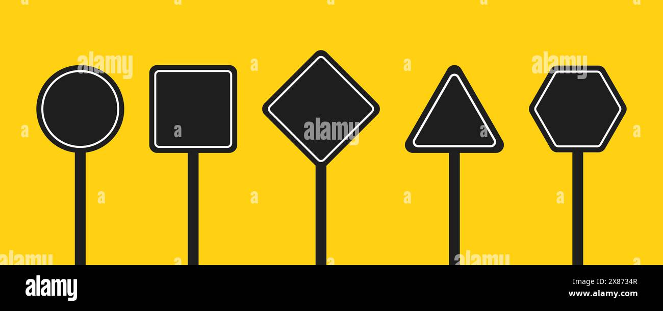 Set of round, square, rhombic, triangular and hexagonal black road ...