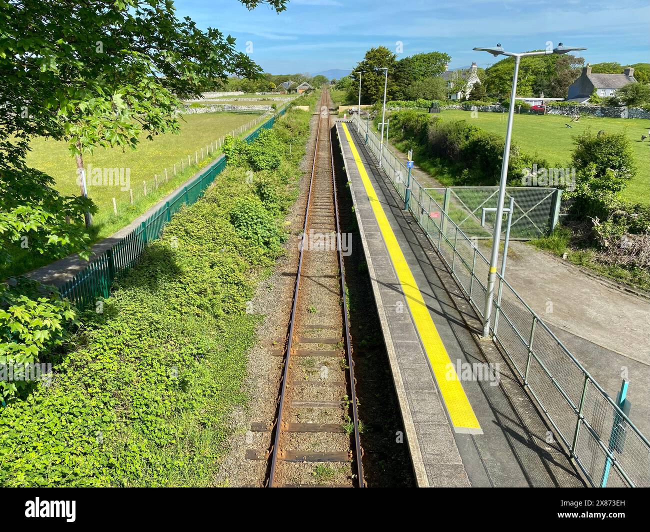 Railway lines heading away from Talybont station on the Welsh Coast ...