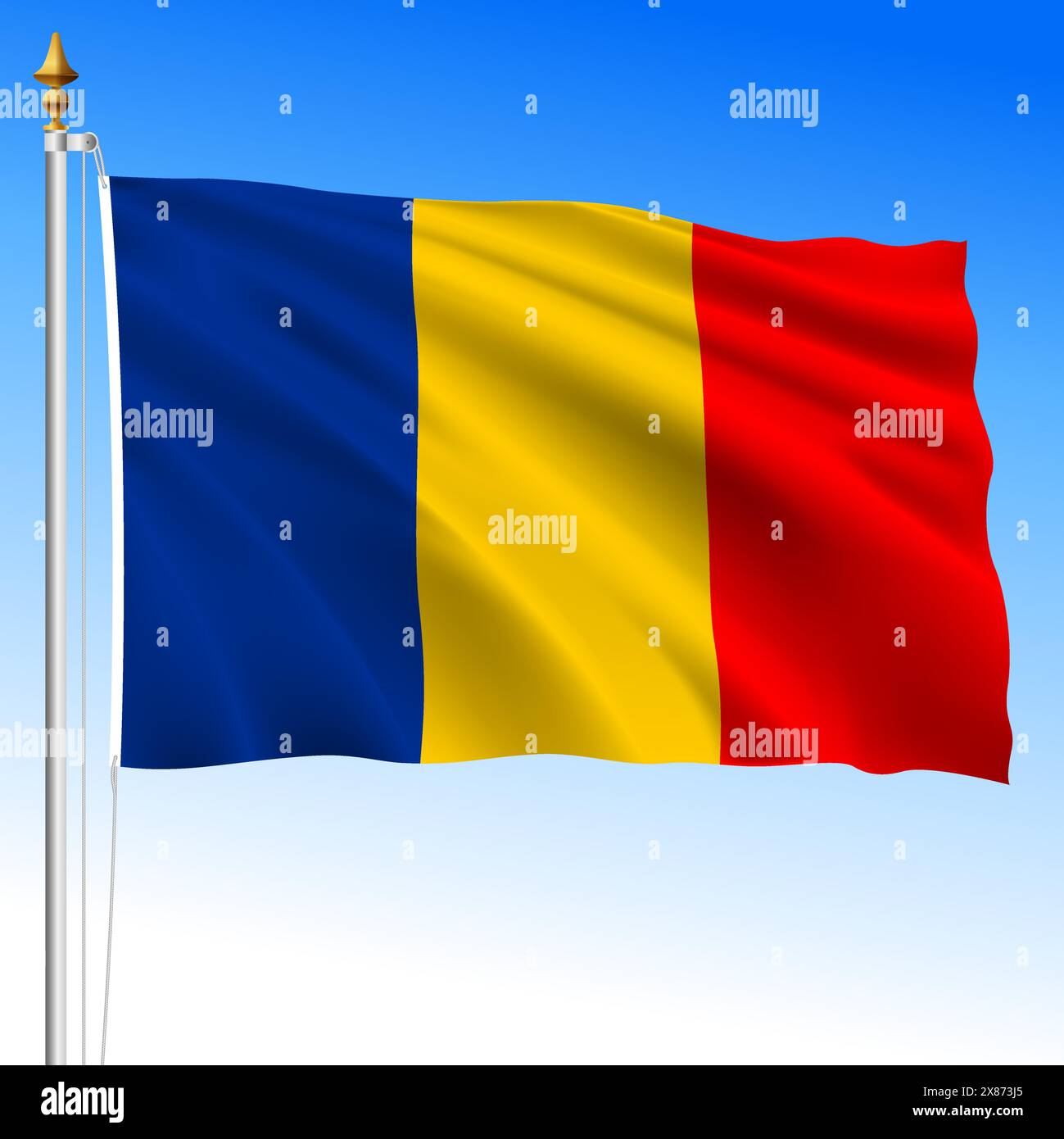 Chad, official national waving flag, african country, vector ...