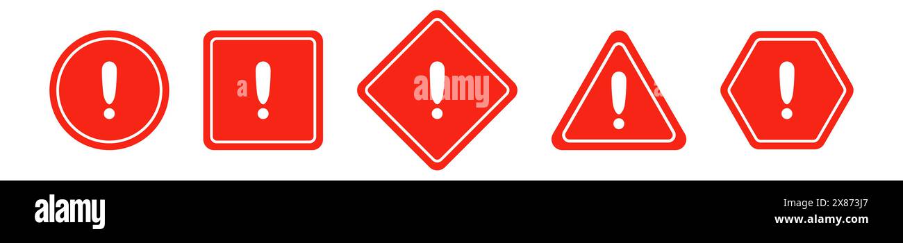 Set of round, square, rhombic, triangular and hexagonal red road signs ...