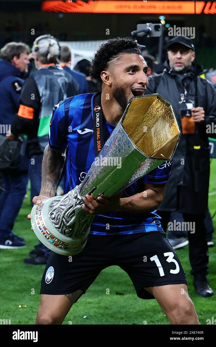 Jose Dos Santos Ederson of Atalanta BC holds the trophy as he ...