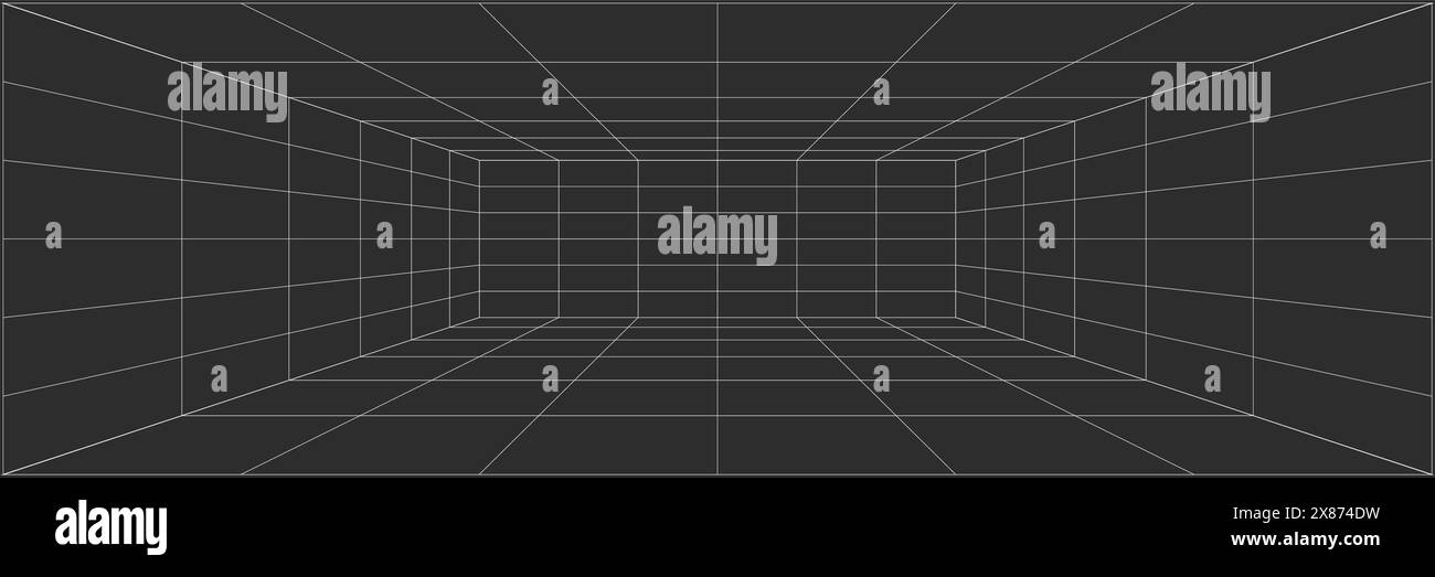 Abstract hud wireframes, cyberpunk elements and perspective black grid ...