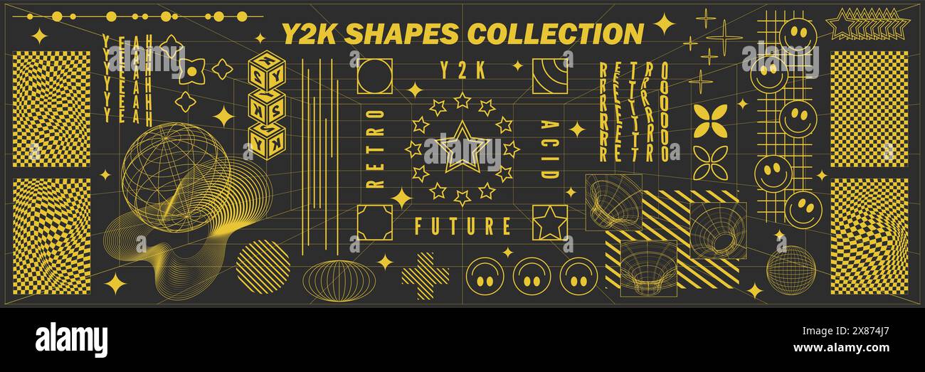 Abstract geometry hud wireframe shapes and patterns, cyberpunk elements ...