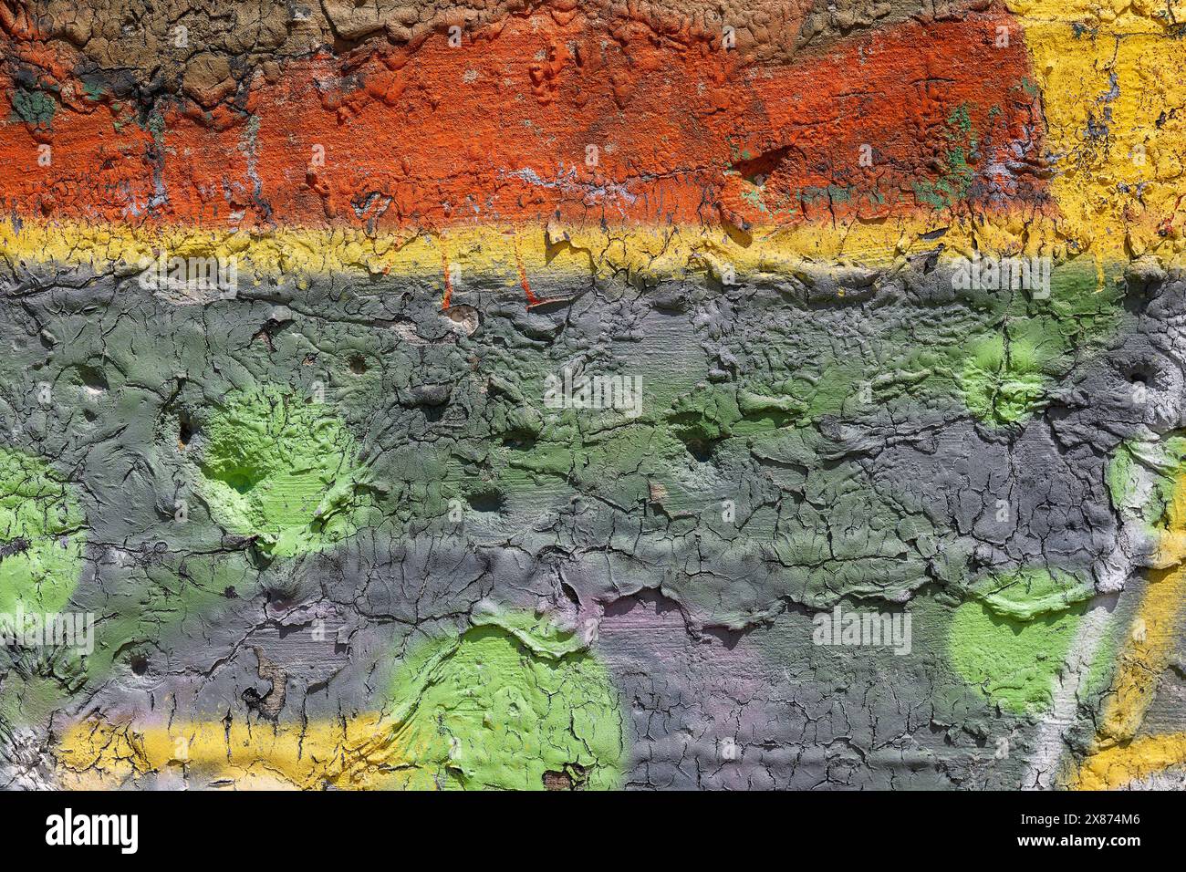 Mixed abstracts of different colors paint on old concrete wall ...