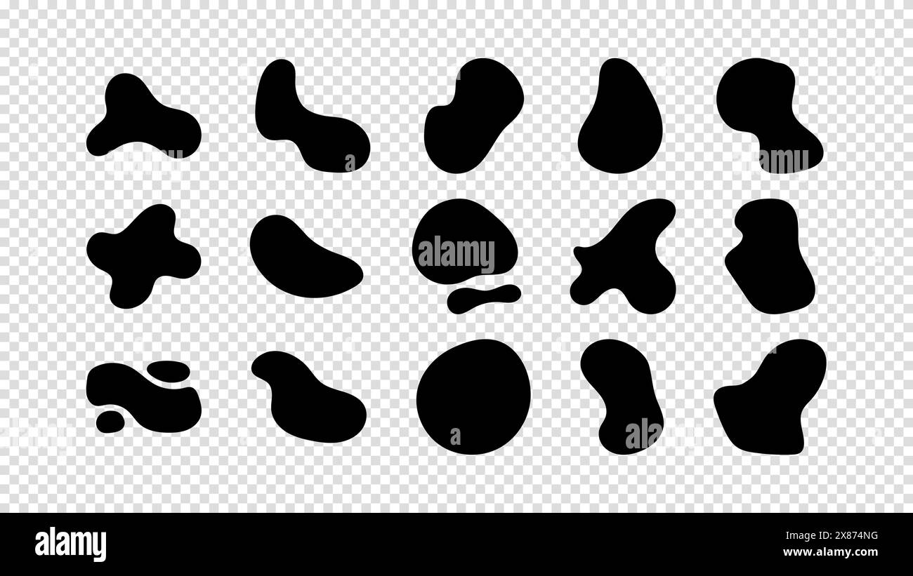 Liquid shapes, round abstract elements. Simple blotch water forms. Abstract organic black fluid ...