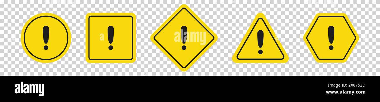 Set of round, square, rhombic, triangular and hexagonal yellow road ...