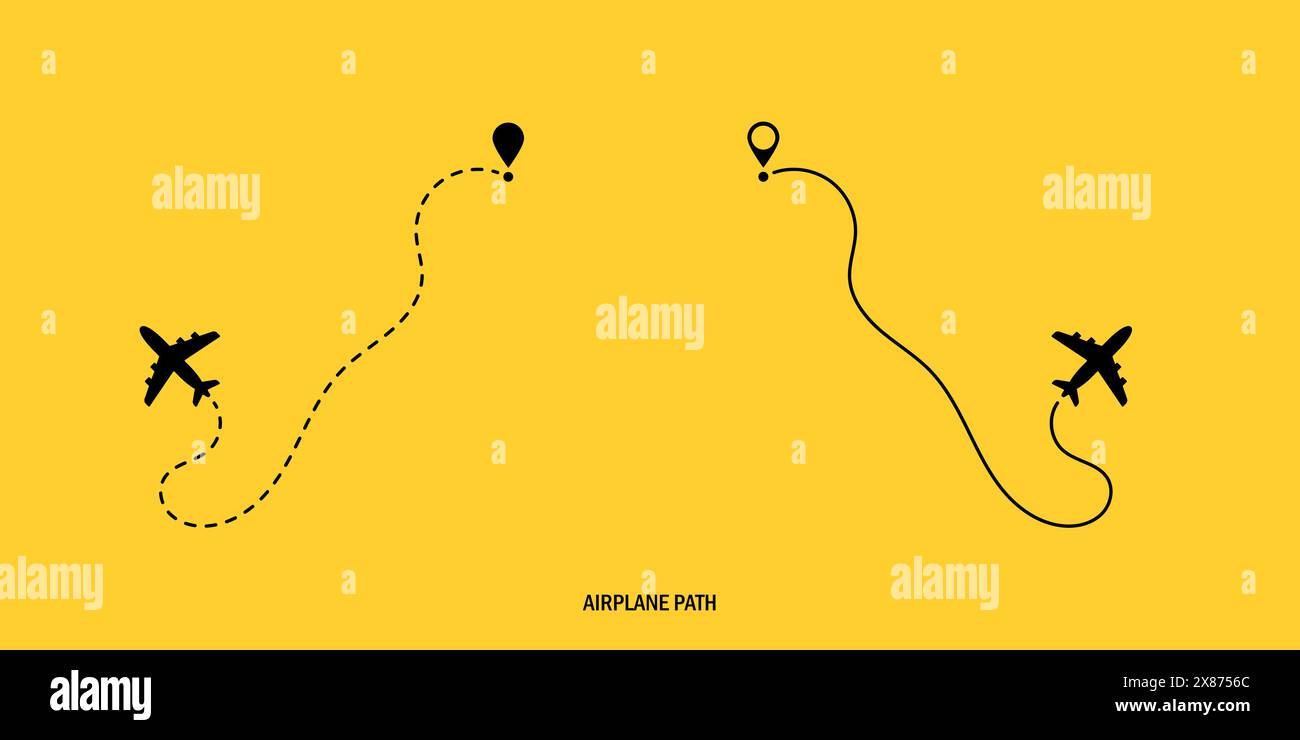 Travel concept. Dotted path airplane. Aircraft tracking. Airplane route ...