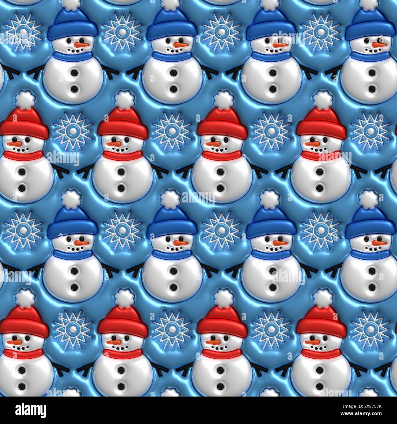 Christmas snowman 3D inflated bubble pattern. Puffy seamless tileable ...