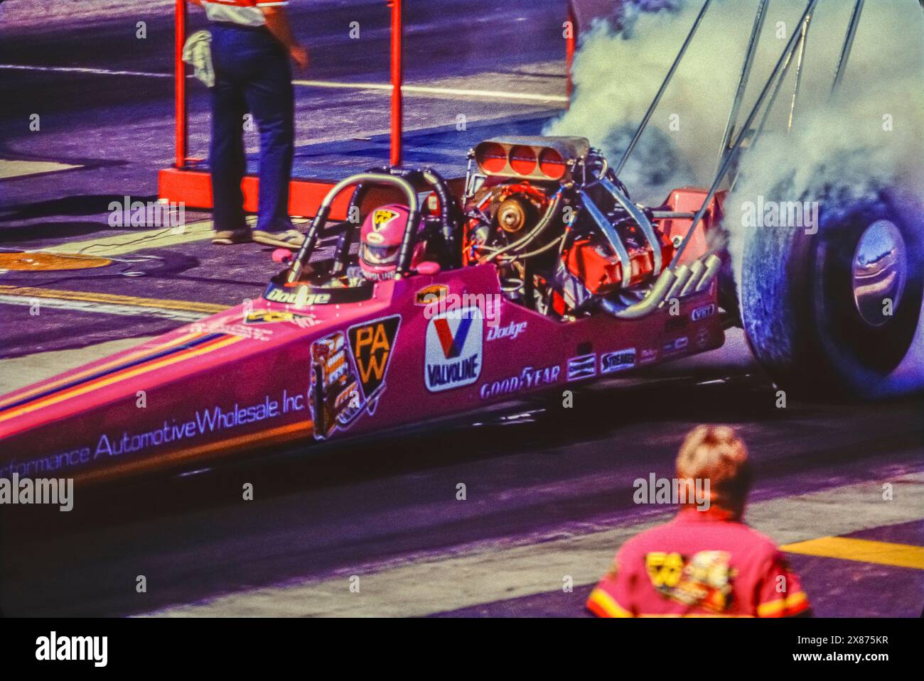 Shirley Muldowney competes in top fuel dragster at North Star Nationals ...