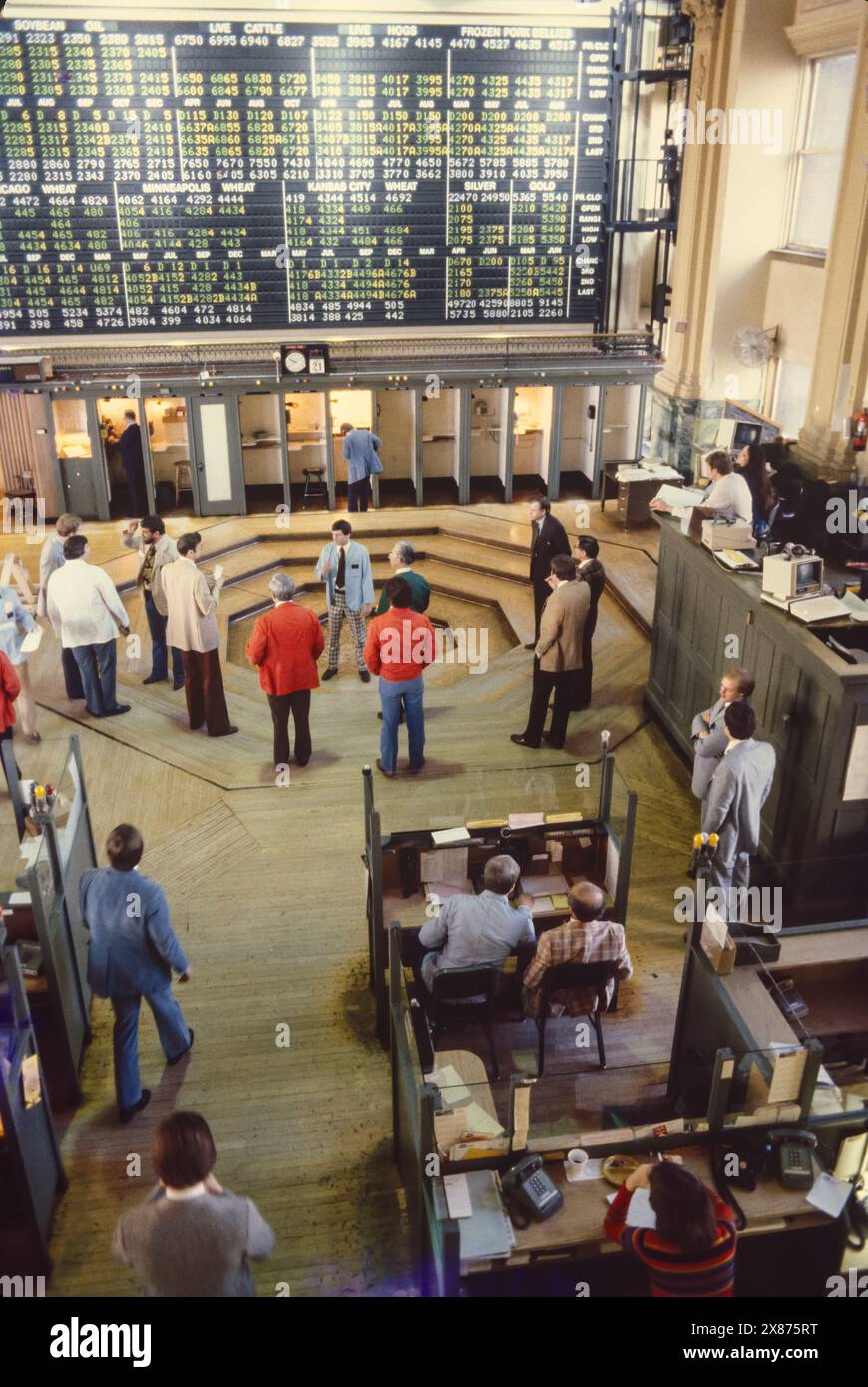 Trading floor and price board of Minneapolis Grain Exchange March 1980 ...