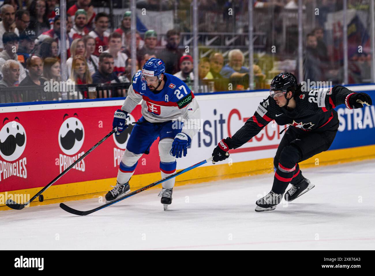 PRAGUE, CZECH REPUBLIC - 23 MAY, 2024:Mascot Bob. The game of IIHF 2024 ...