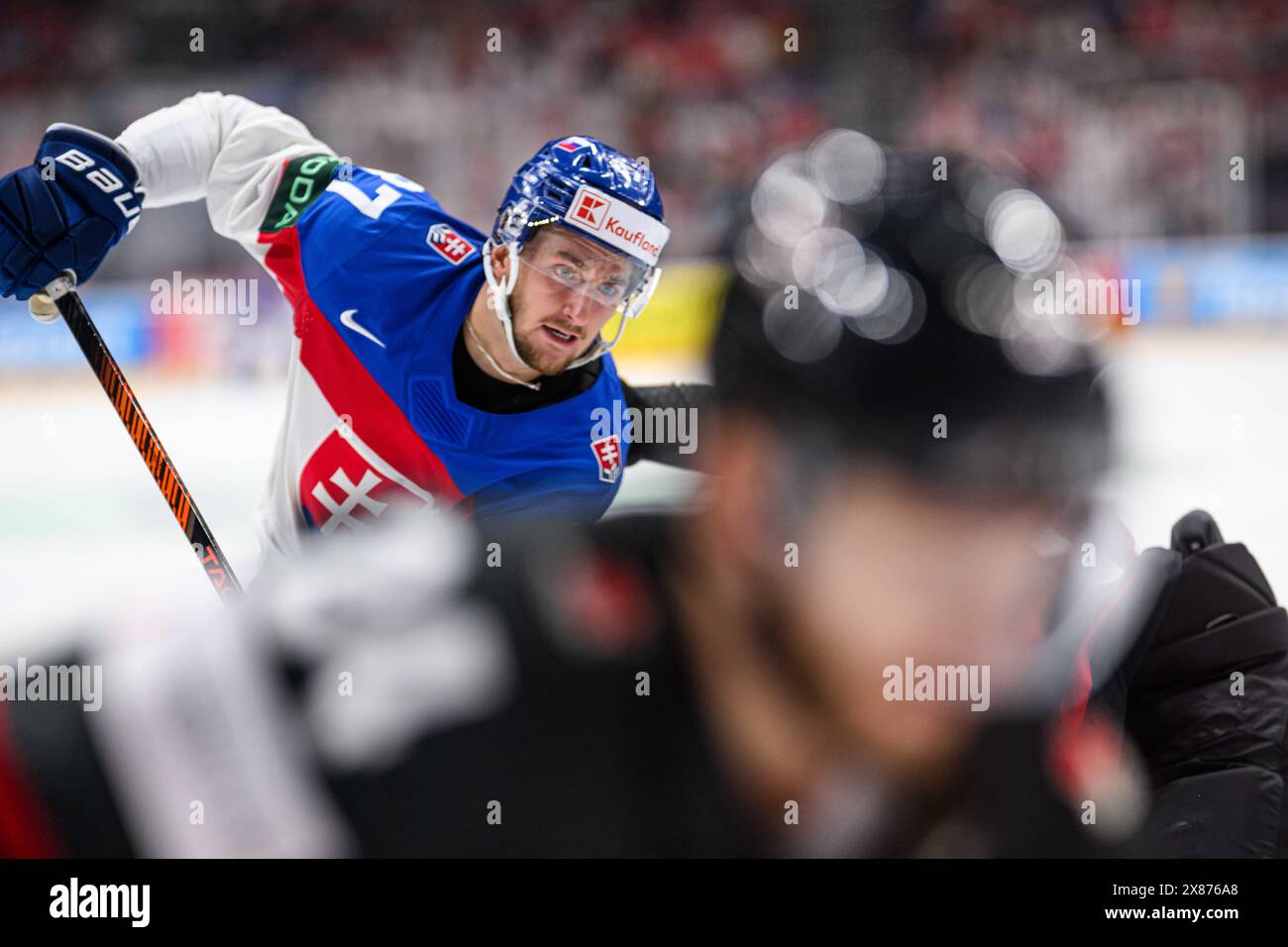 PRAGUE, CZECH REPUBLIC - 23 MAY, 2024:Mascot Bob. The game of IIHF 2024 ...