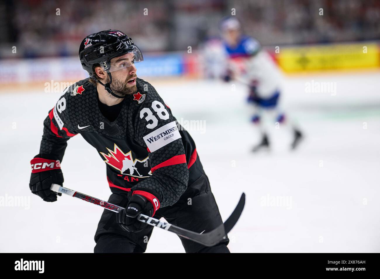 PRAGUE, CZECH REPUBLIC - 23 MAY, 2024:Mascot Bob. The game of IIHF 2024 ...