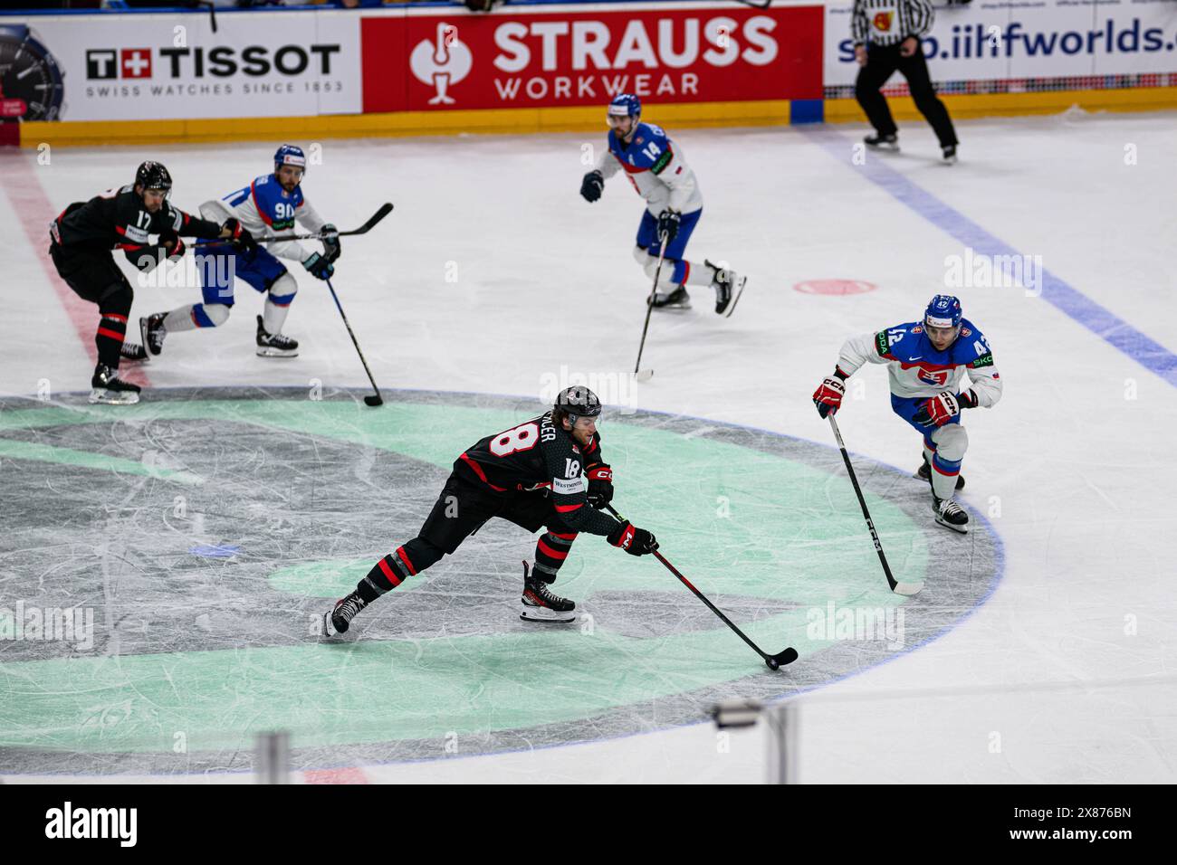 PRAGUE, CZECH REPUBLIC - 23 MAY, 2024:Mascot Bob. The game of IIHF 2024 ...