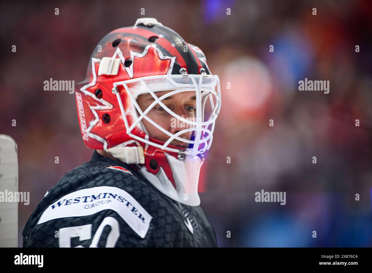 PRAGUE, CZECH REPUBLIC - 23 MAY, 2024:Mascot Bob. The game of IIHF 2024 ...