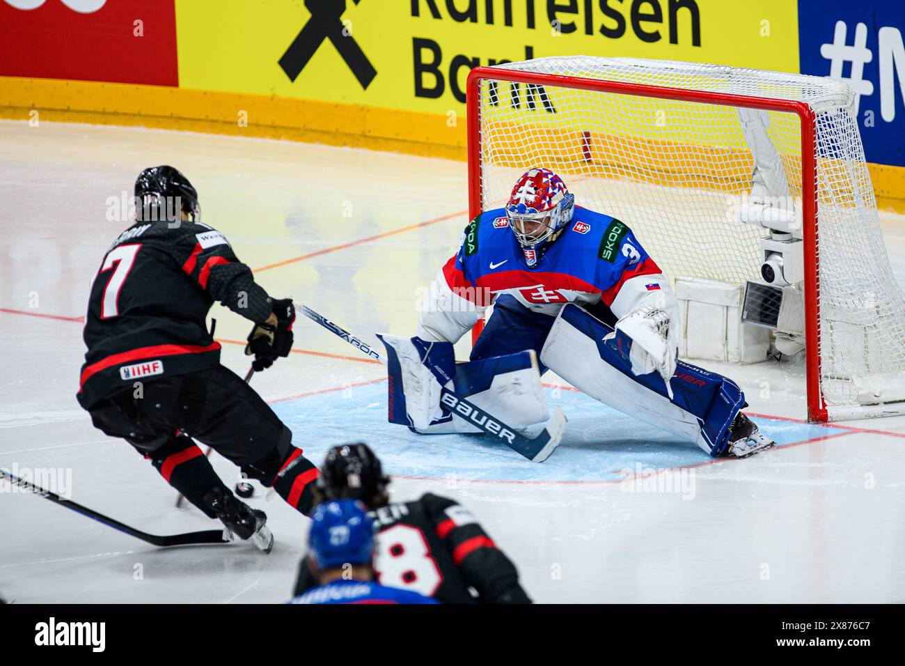 PRAGUE, CZECH REPUBLIC - 23 MAY, 2024:Mascot Bob. The game of IIHF 2024 ...
