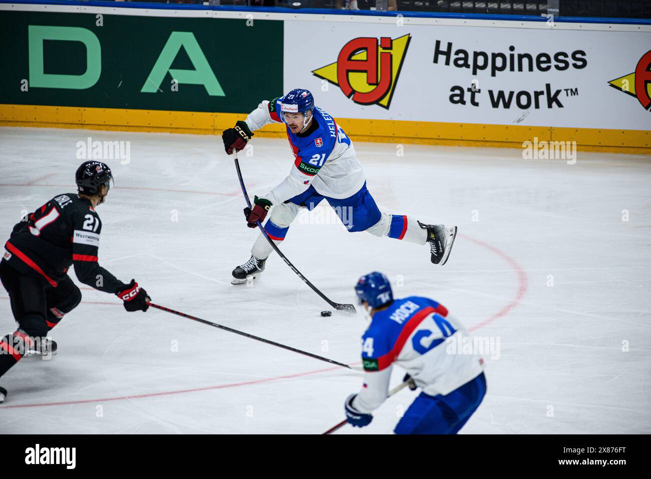 PRAGUE, CZECH REPUBLIC - 23 MAY, 2024:Mascot Bob. The game of IIHF 2024 ...